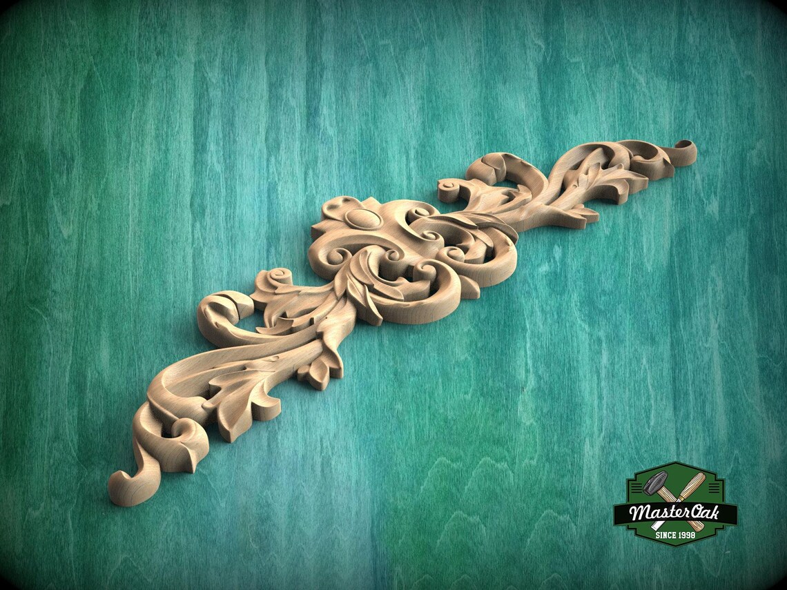 Openwork Floral Wood Applique for Interiors, Graceful Swirl Horizontal ...