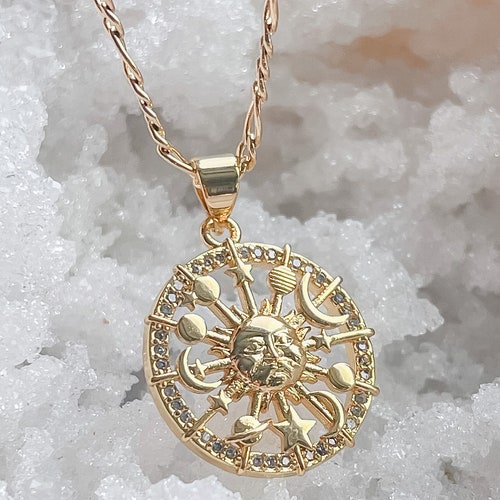Sun Moon Necklace Solar Eclipse Necklace Celestial Sunshine - Etsy