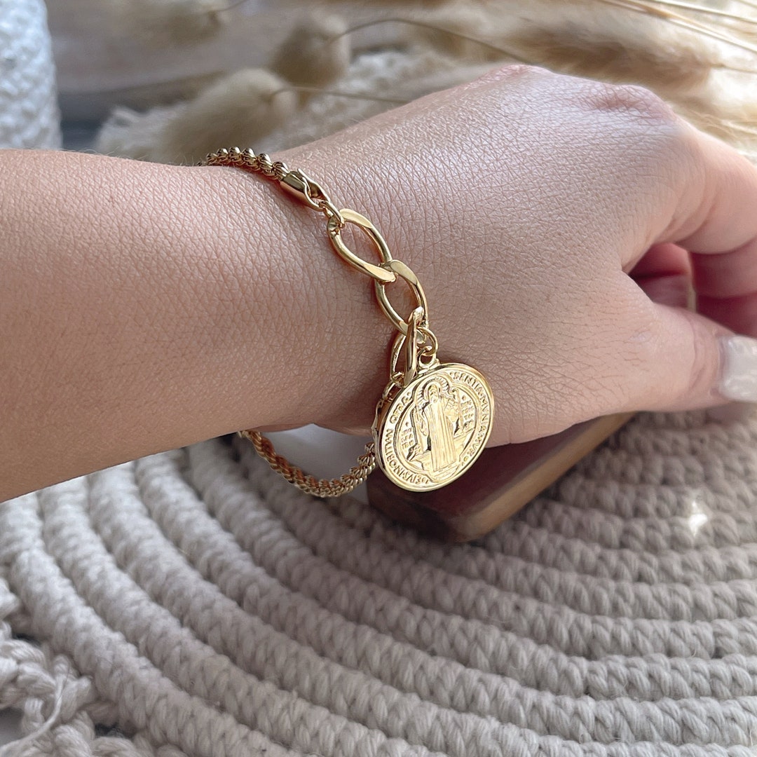 Saint Benedict Gold Filled Bracelet, Protection Bracelet, Religious ...