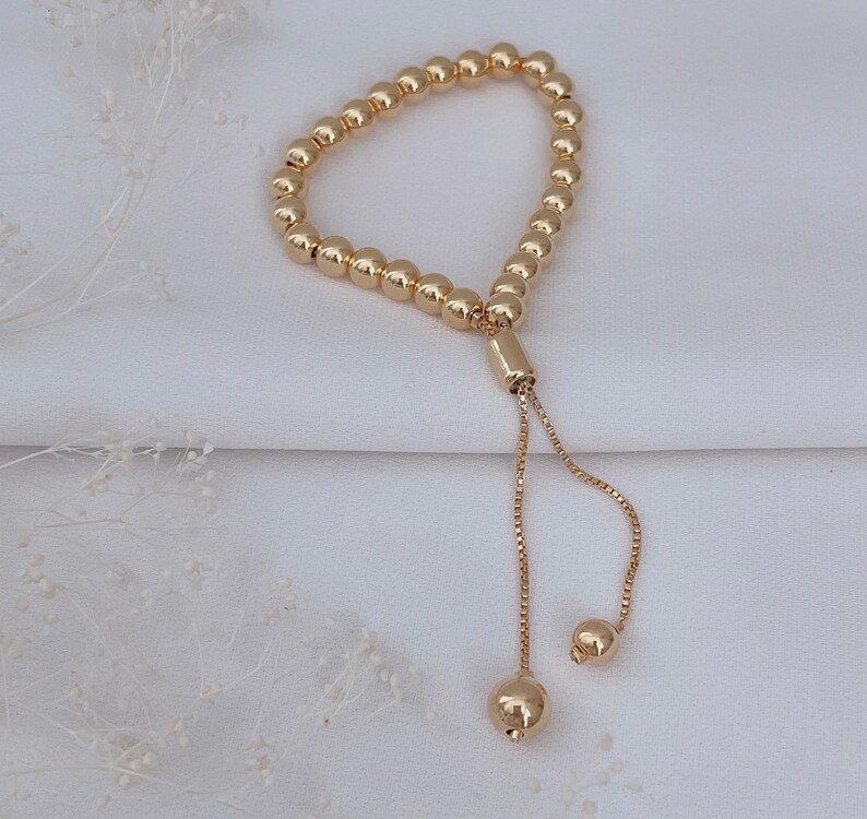18k Gold Filled Beaded Adjustable Bracelet Gold Beaded | Etsy