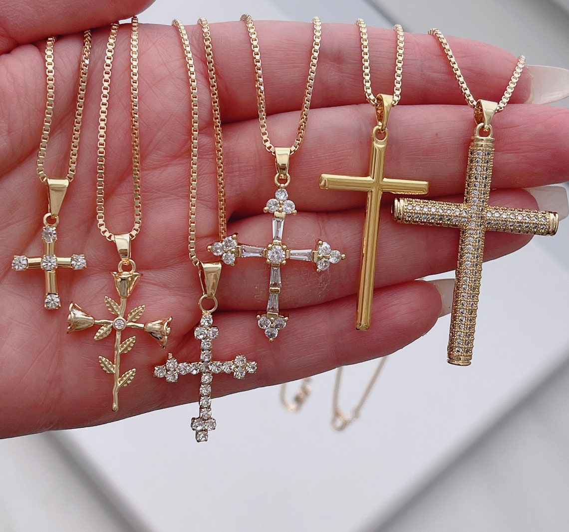 Cross Necklace Tiny Cross Necklace Protection Gold Cross | Etsy
