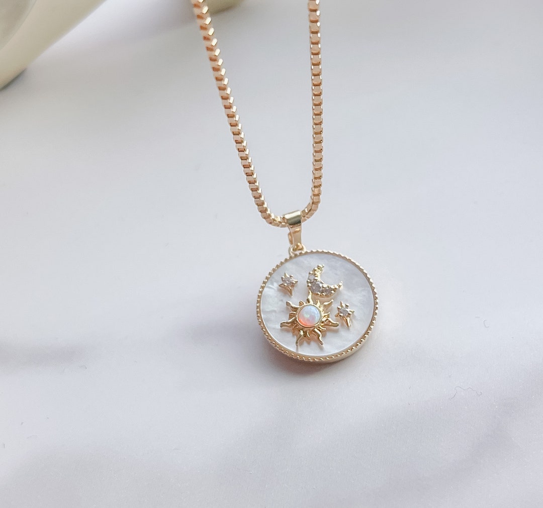 Sun Moon Necklace, Solar Eclipse Necklace, Celestial Sunshine Necklace ...