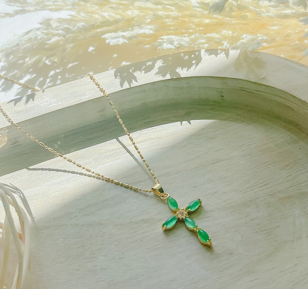 Cross Necklace, Jade Cross Necklace, Protection Necklace, Dainty Cross ...