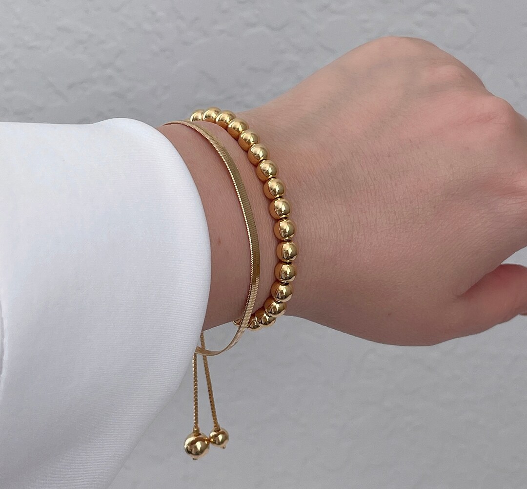 18k Gold Filled Beaded Adjustable Bracelet, Gold Beaded Bracelets, Adjustable Bracelet ...