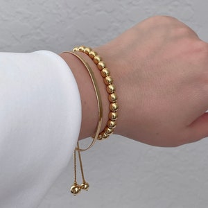 18k Gold Filled Beaded Adjustable Bracelet, Gold Beaded Bracelets, Adjustable Bracelet ...