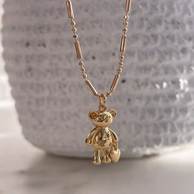 Teddy Bear Necklace, Bear Necklace, Tiny Teddy Bear Necklace, Dainty ...