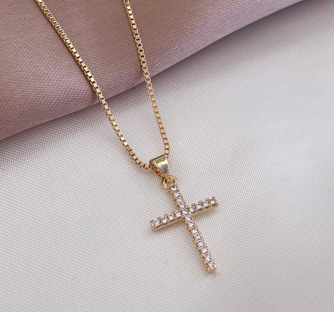 Collar de cruz lleno de oro de 18k collar de cruz de conjunto | Etsy