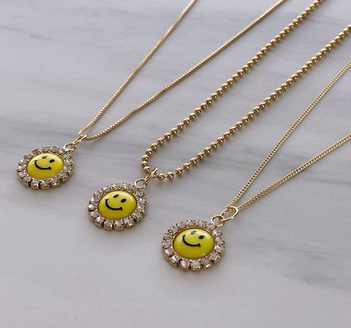 Smile Face Necklace Smiley Happy Face Necklace Smile Daisy - Etsy