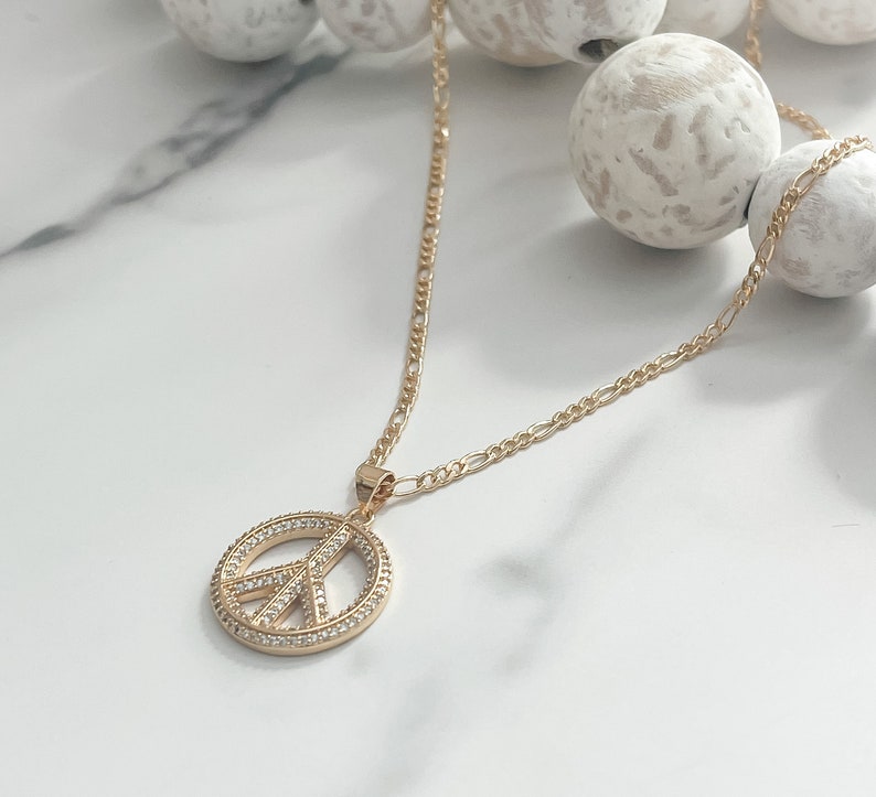 Peace Necklace Peace Symbol Gold Necklace Zircon Peace - Etsy