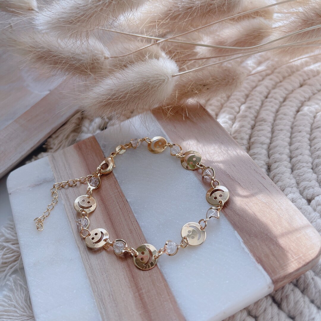 Gold Filled Smiley Face Bracelet, Smile Face Bracelet, Happy Face ...