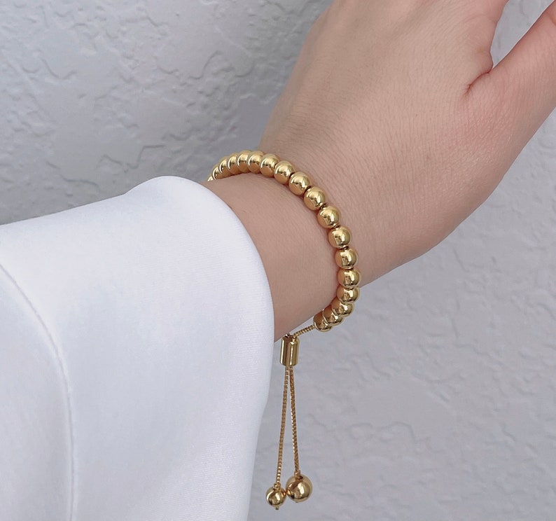 18k Gold Filled Beaded Adjustable Bracelet Gold Beaded | Etsy
