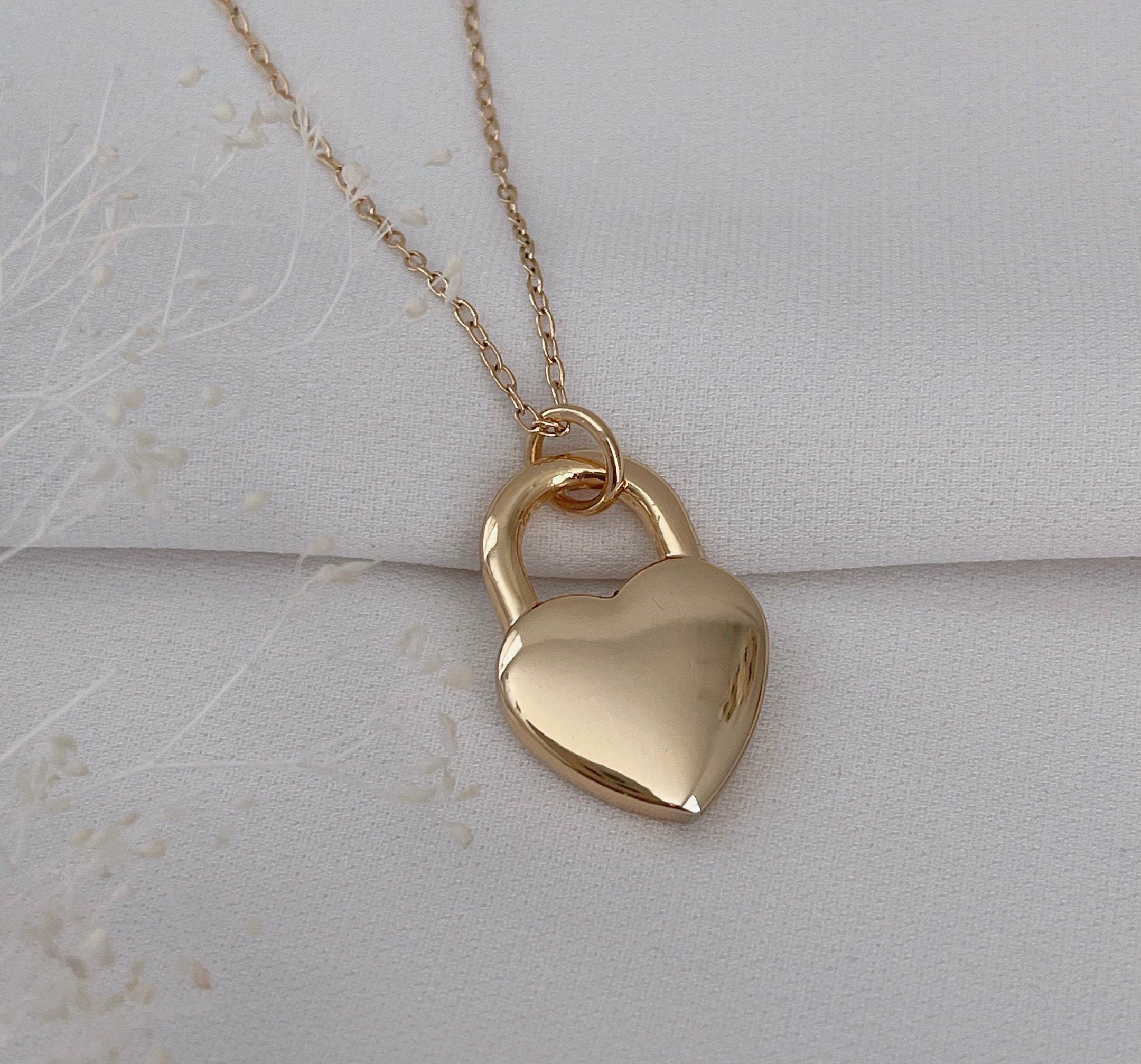 Gold Heart Necklace, 18k Gold Heart Padlock Necklace, Layered Gold ...