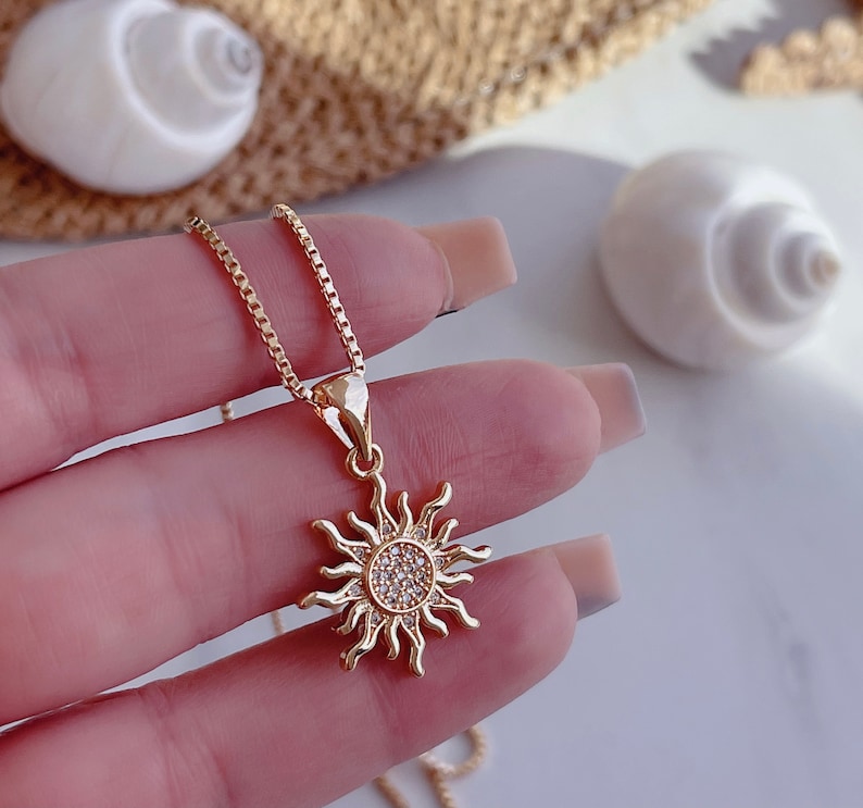 Sunshine Necklace, Sun Gold Necklace, Sunny Necklace, Celestial ...
