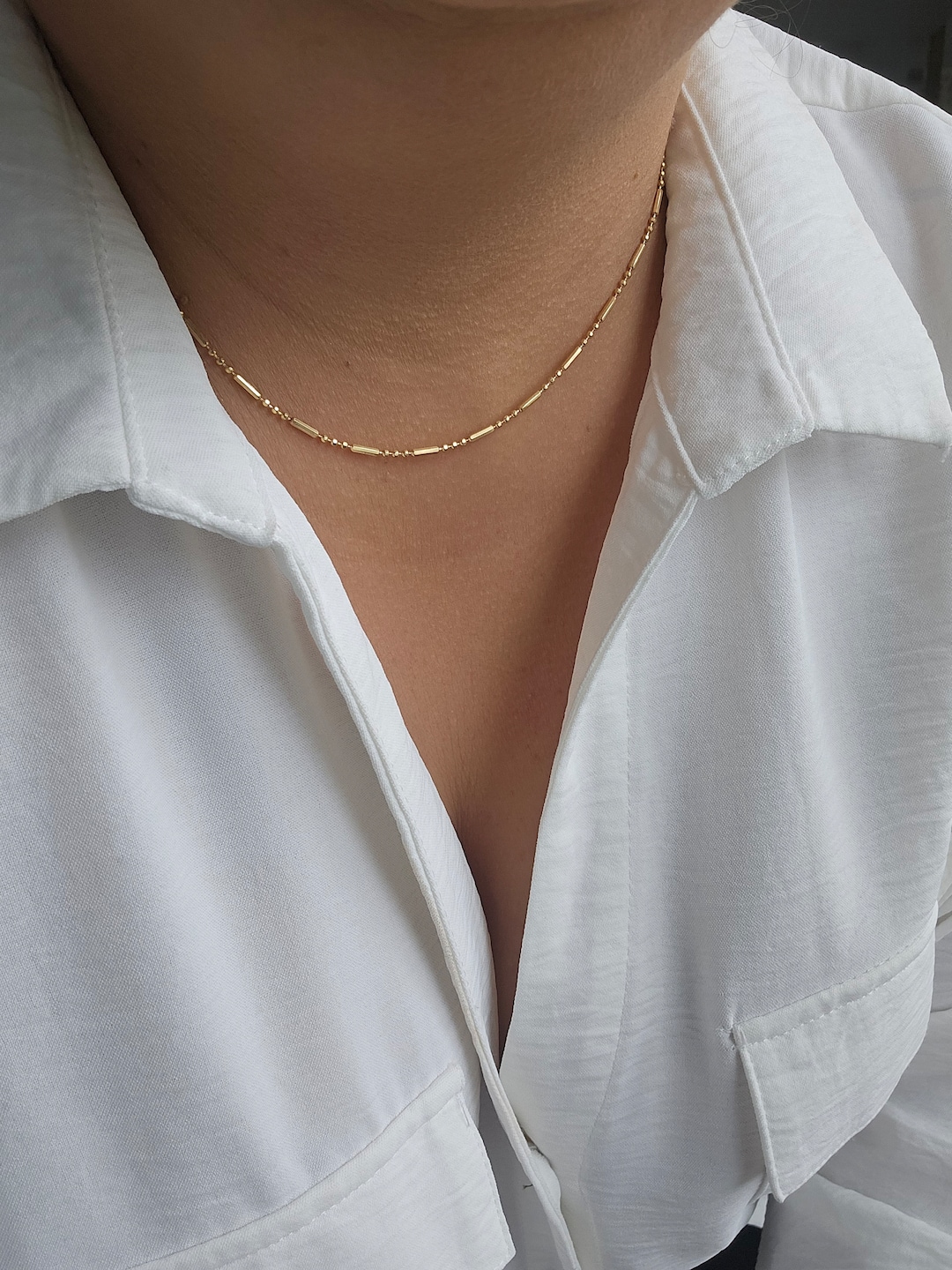 18k GF Gold Minimalist Chain Necklace, Tiny Gold Chain Necklace, Choker ...
