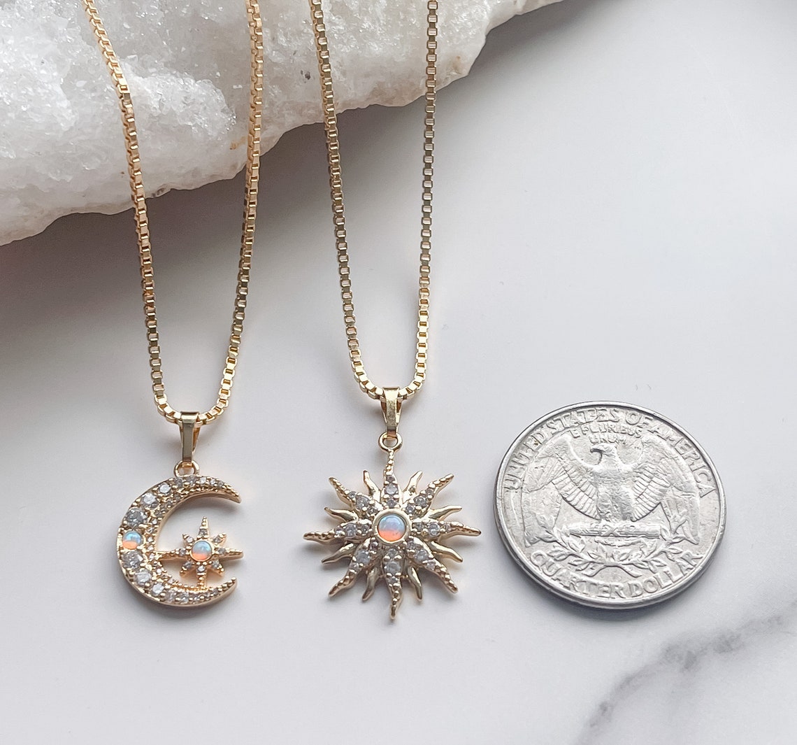 Opal Necklace Moon Necklace Sun Necklace Sun Moon Opal - Etsy