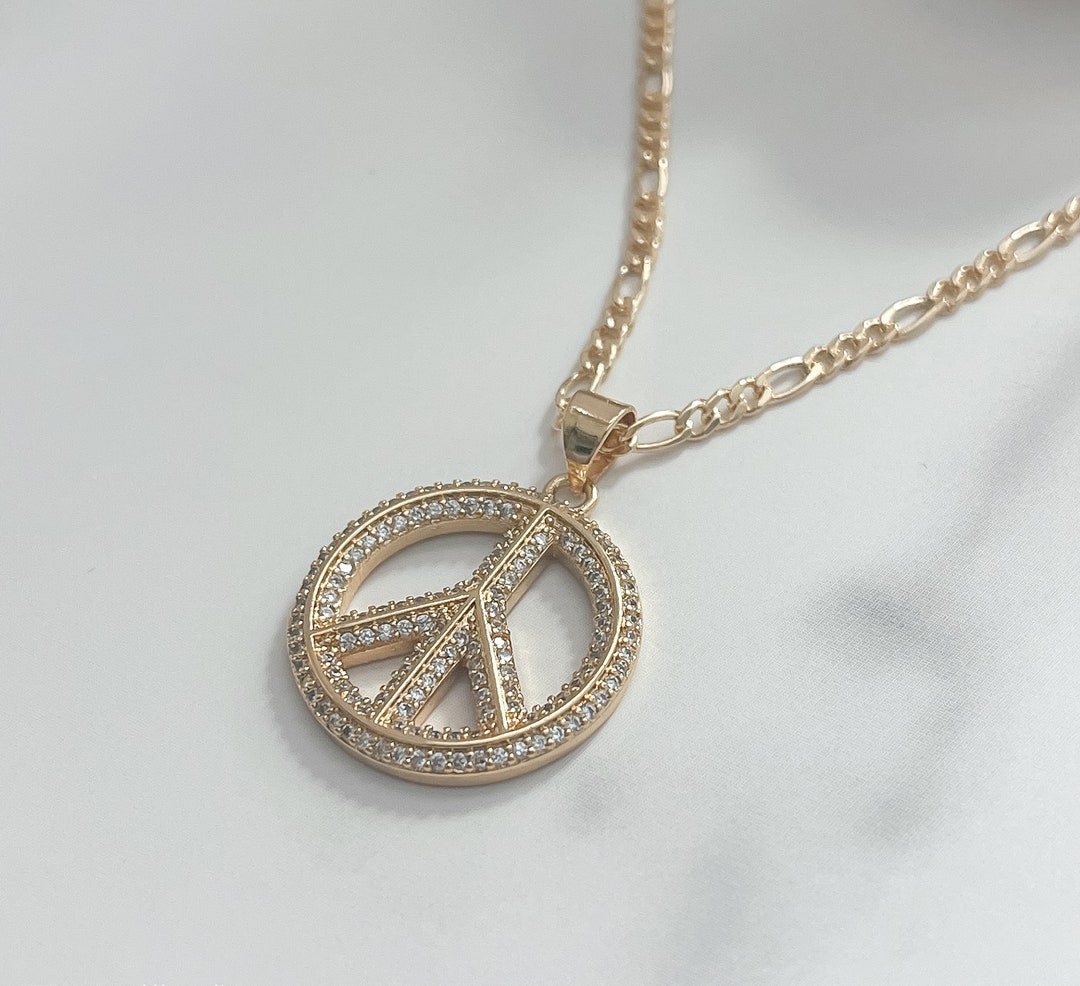 Peace Necklace, Peace Symbol Gold Necklace, Zircon Peace Necklace ...