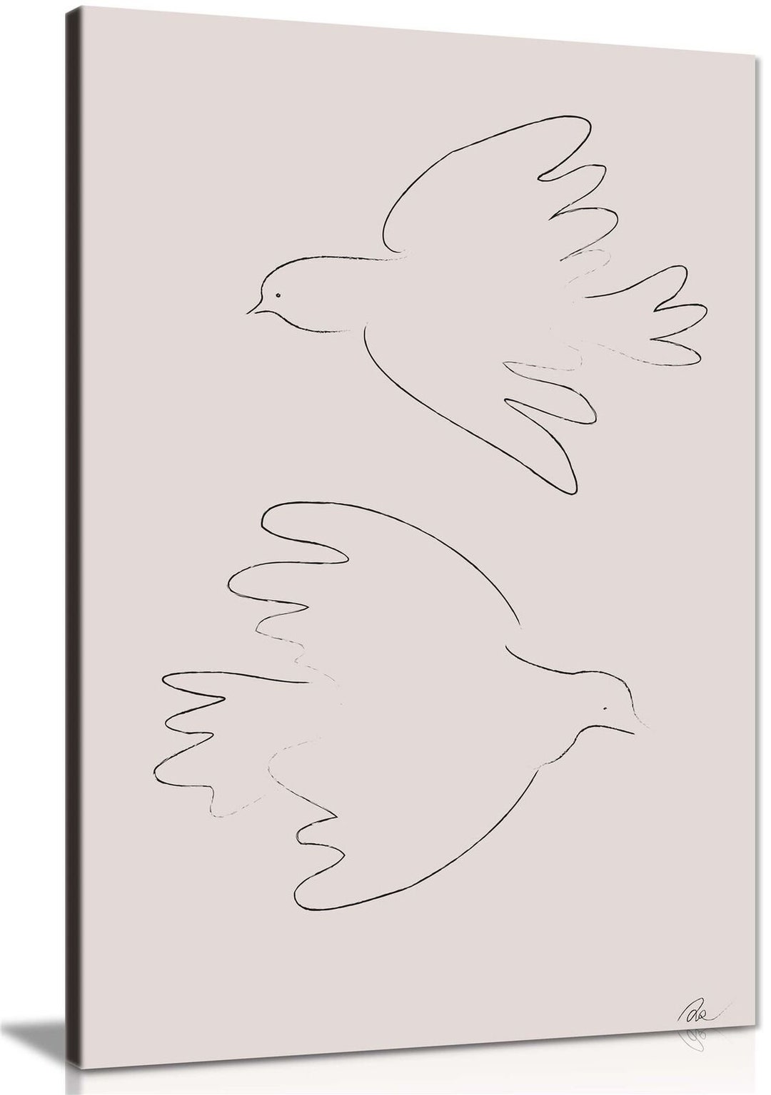 Doves Line Art in Beige Background Framed Canvas Print Wall Art Home ...