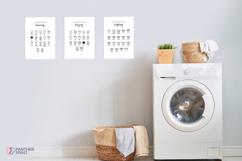 Ensemble de 3 affiches murales avec symboles de lessive et instructions ...