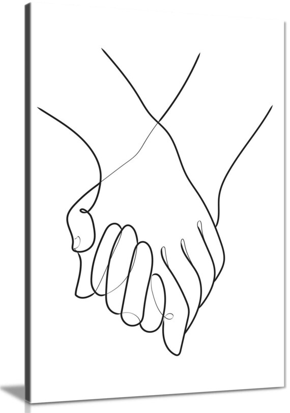 Black Line Art Holding Hands Framed Canvas Print Wall Art Home - Etsy