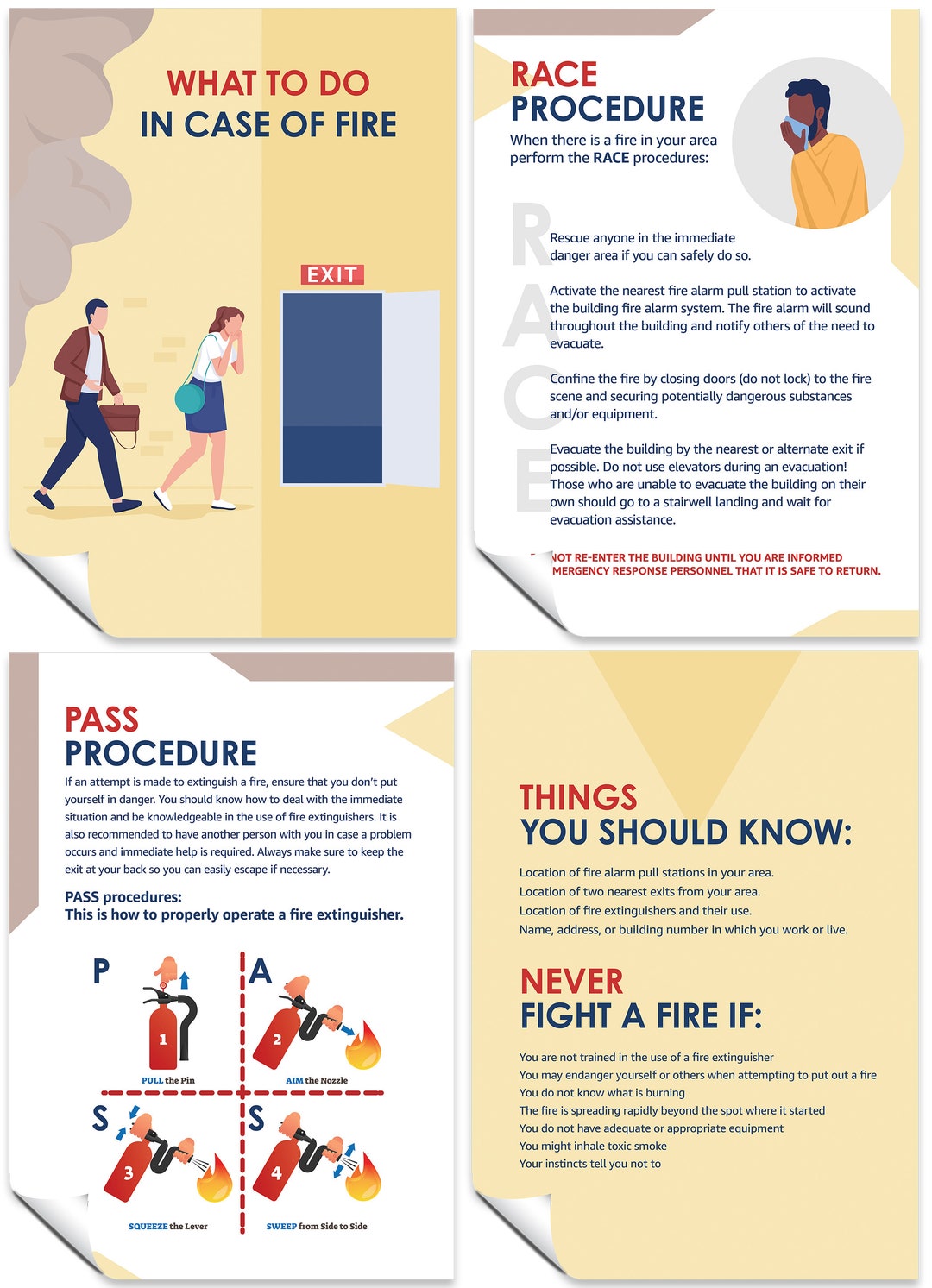 Fire Action Safety Poster Set of 4 Poster Print Signs - Etsy