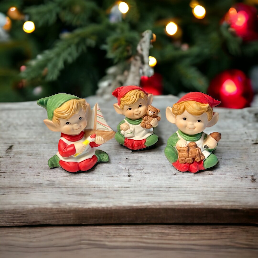 Christmas: Vintage Homco Elf Figurines. Set of Three. - Etsy