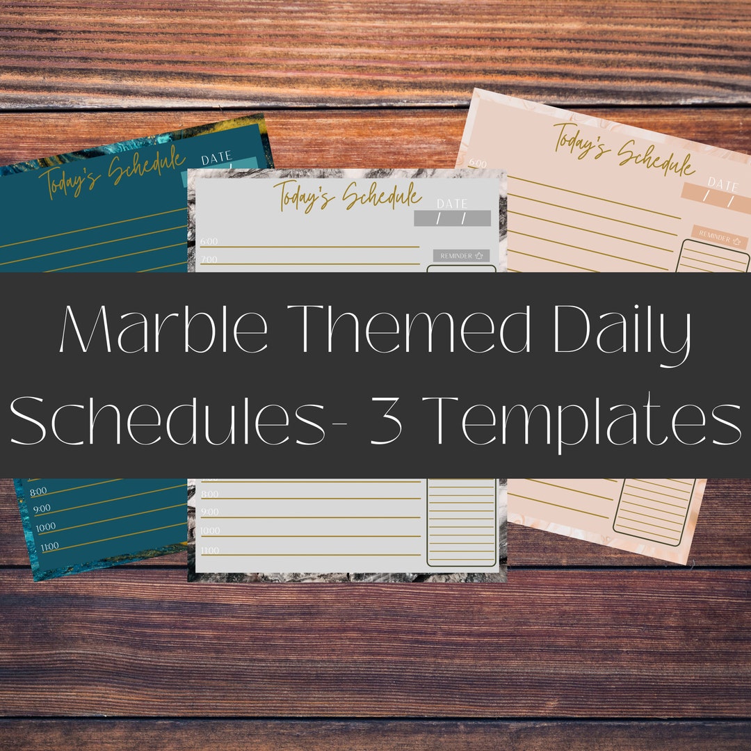 Marble Themed Daily Schedules- 3 Templates, Digital Hourly Planner ...