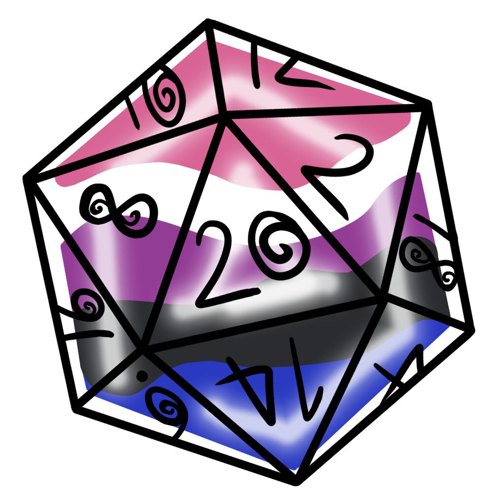 Genderfluid d20 sticker small | Etsy