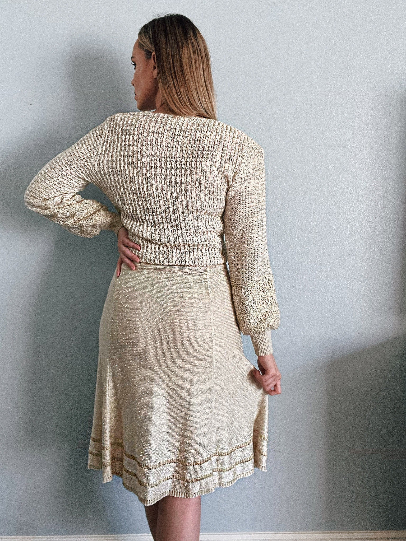 Vintage 1970s ami Ivory & Gold Metallic Knit Two Piece Set - Etsy