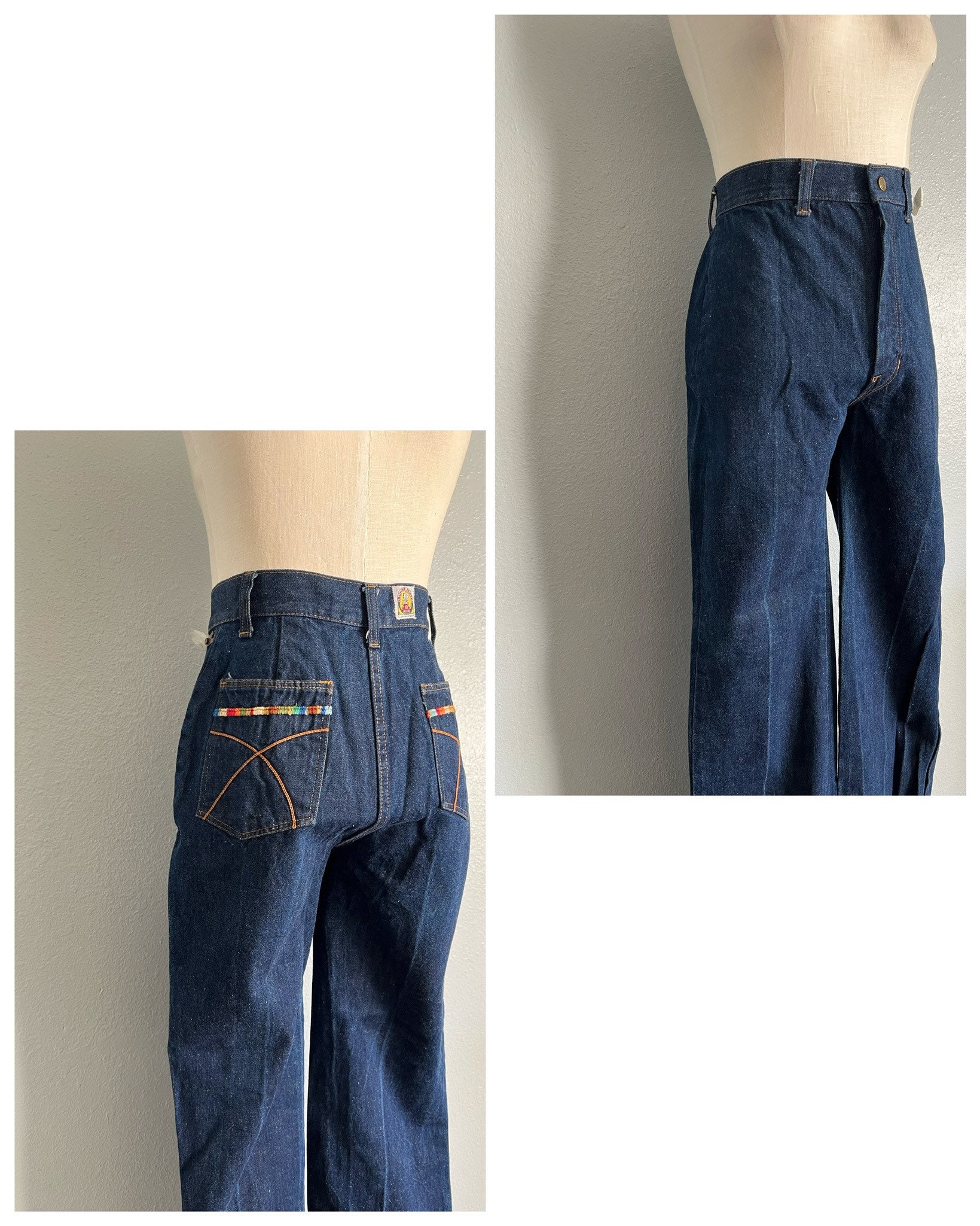 Vintage 1970s rumble Seats High Rise / High Waist Denim Jeans With ...