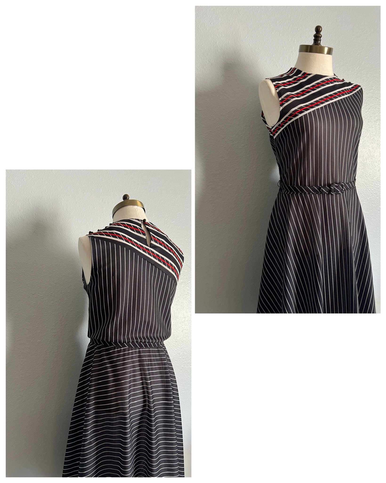 Vintage 1980s aygee Navy Striped Summer Dress With Matching - Etsy