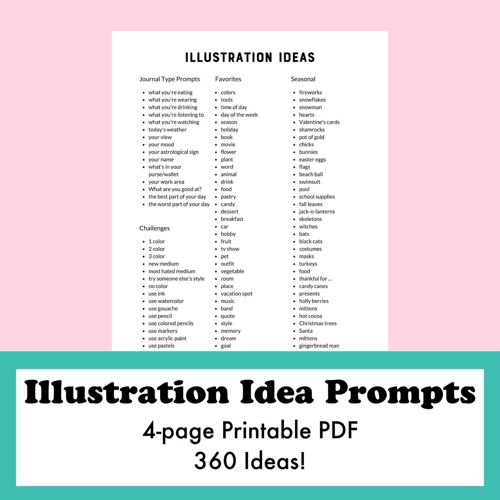 Drawing Prompt Ideas Printable PDF Illustration Ideas What - Etsy