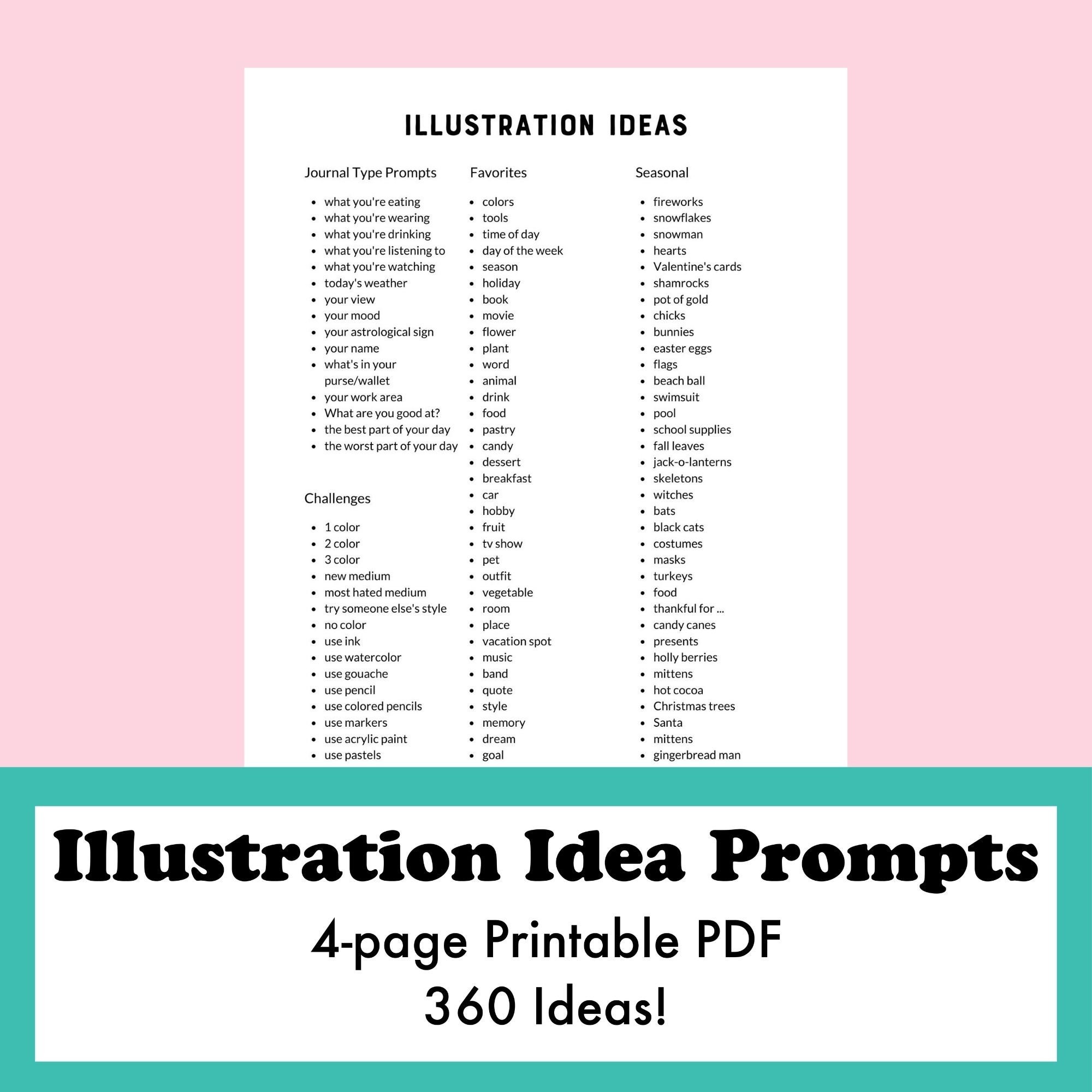 Drawing Prompt Ideas Printable PDF Illustration Ideas What - Etsy