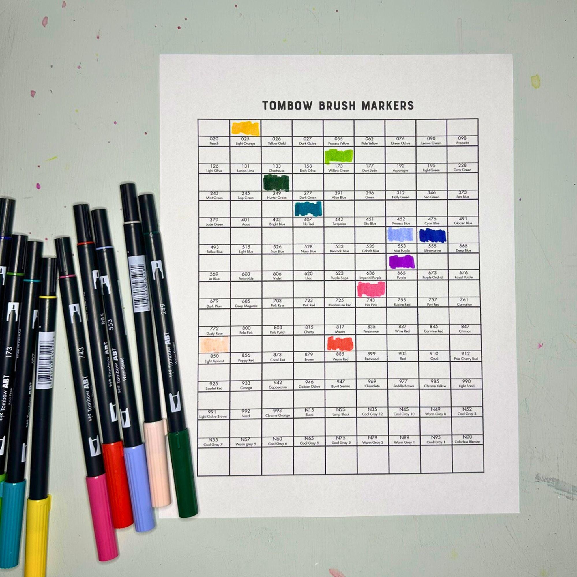 Printable Tombow Marker Swatch Chart, 108 Dual Brush Marker Color ...