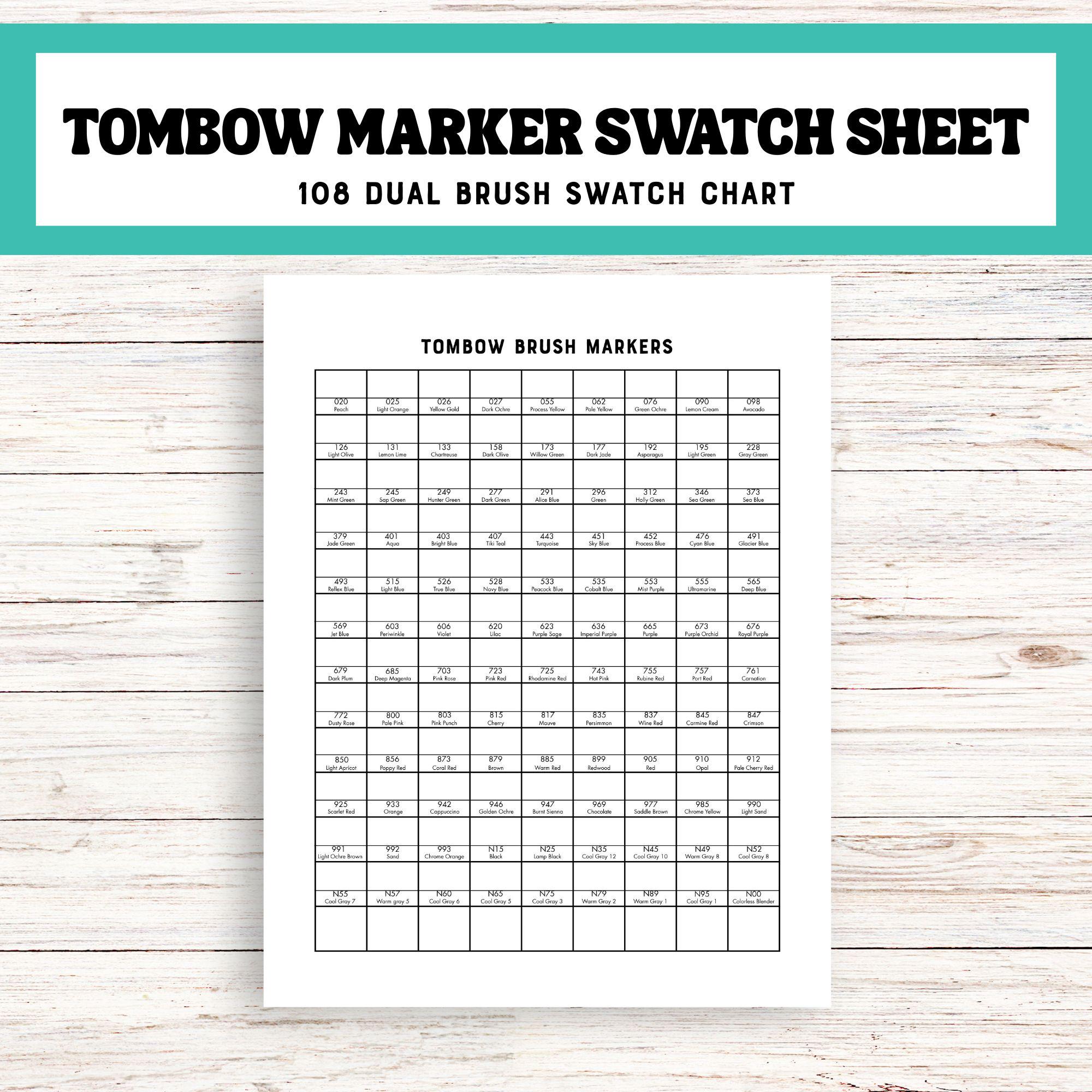 Printable Tombow Marker Swatch Chart, 108 Dual Brush Marker Color ...