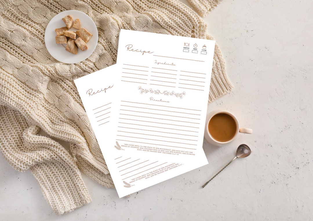 Recipe Card Template Digital Download- Organization | Meal Planning ...