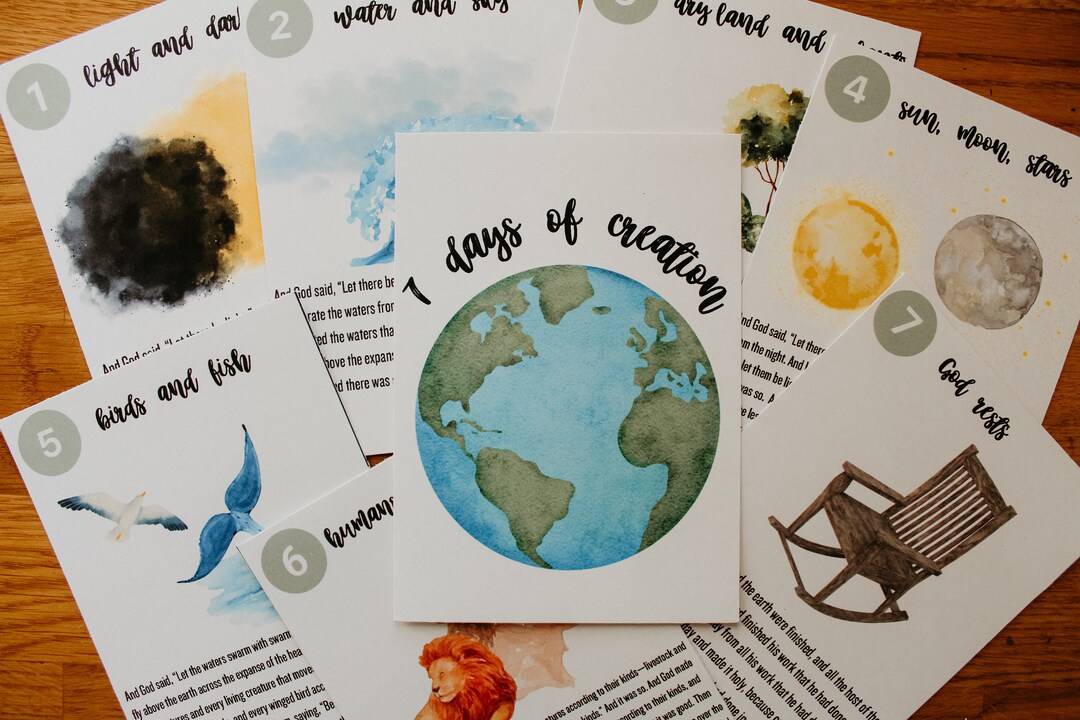 DIGITAL 7 Days of Creation Scripture Verse Flashcards | Bible Verses ...