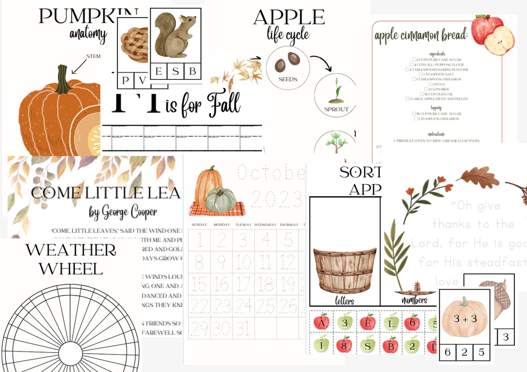 Fall Activity 50page Bundle | Homeschool Pre-k Kinder Workbook Binder ...
