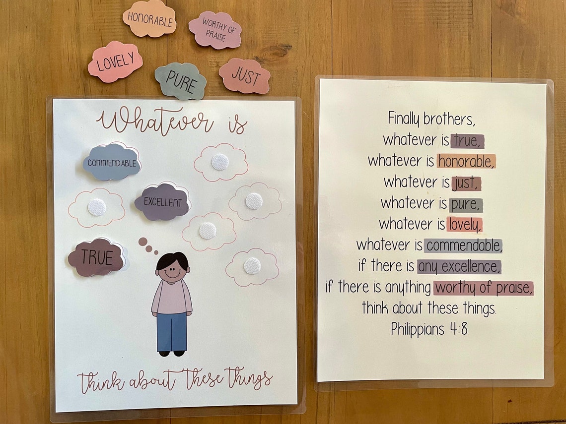 Philippians 4:8 Worksheet Homeschool Bible Lesson Sunday - Etsy