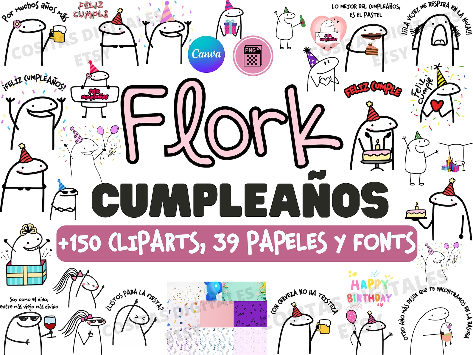 Bundle Flork Cumpleaños Birthday Fiesta Party 150 Cliparts - Etsy Portugal