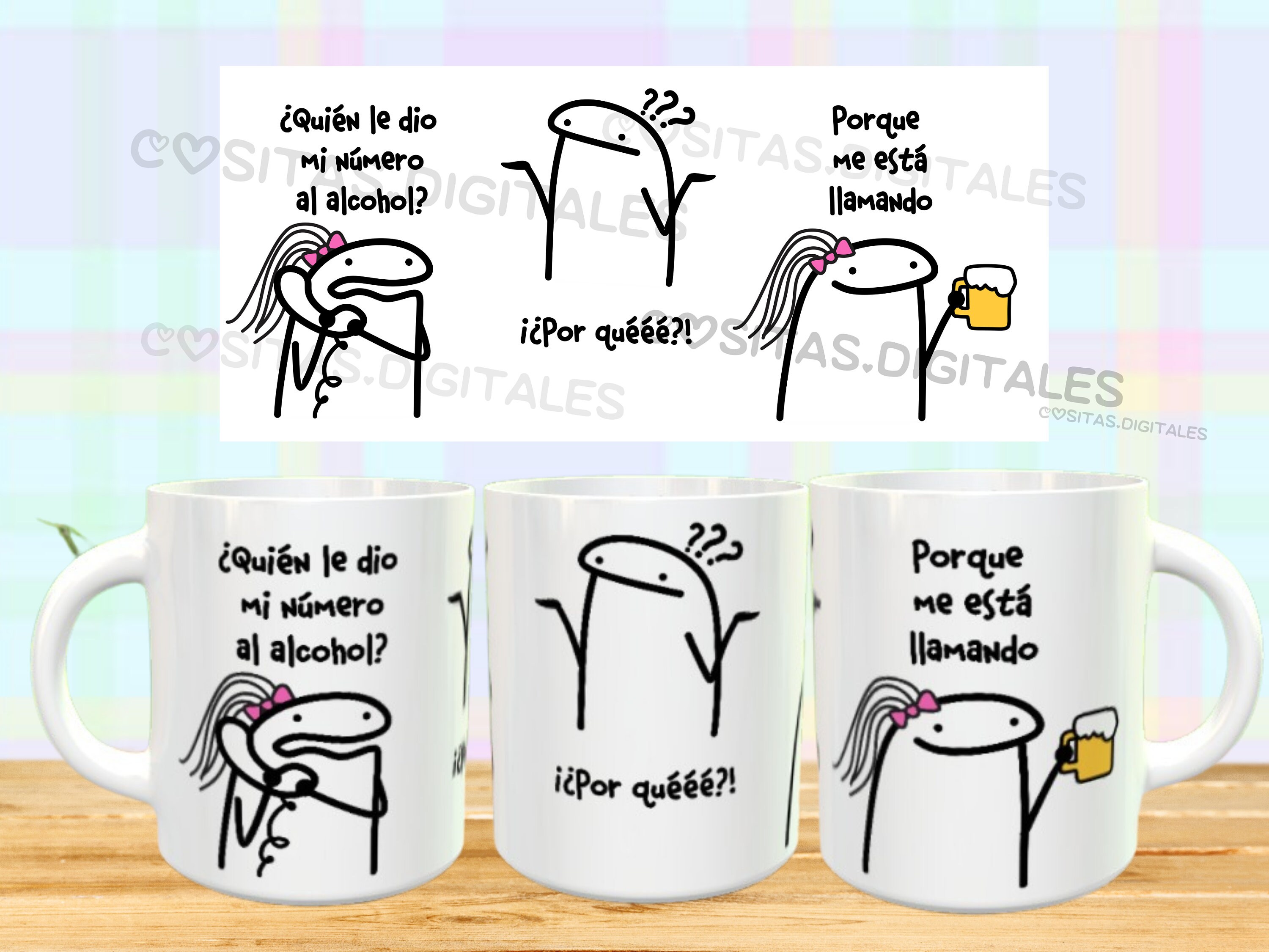 Flork Quién Le Dió Mi Número Al Alcohol Meme Plantilla Taza Editable ...