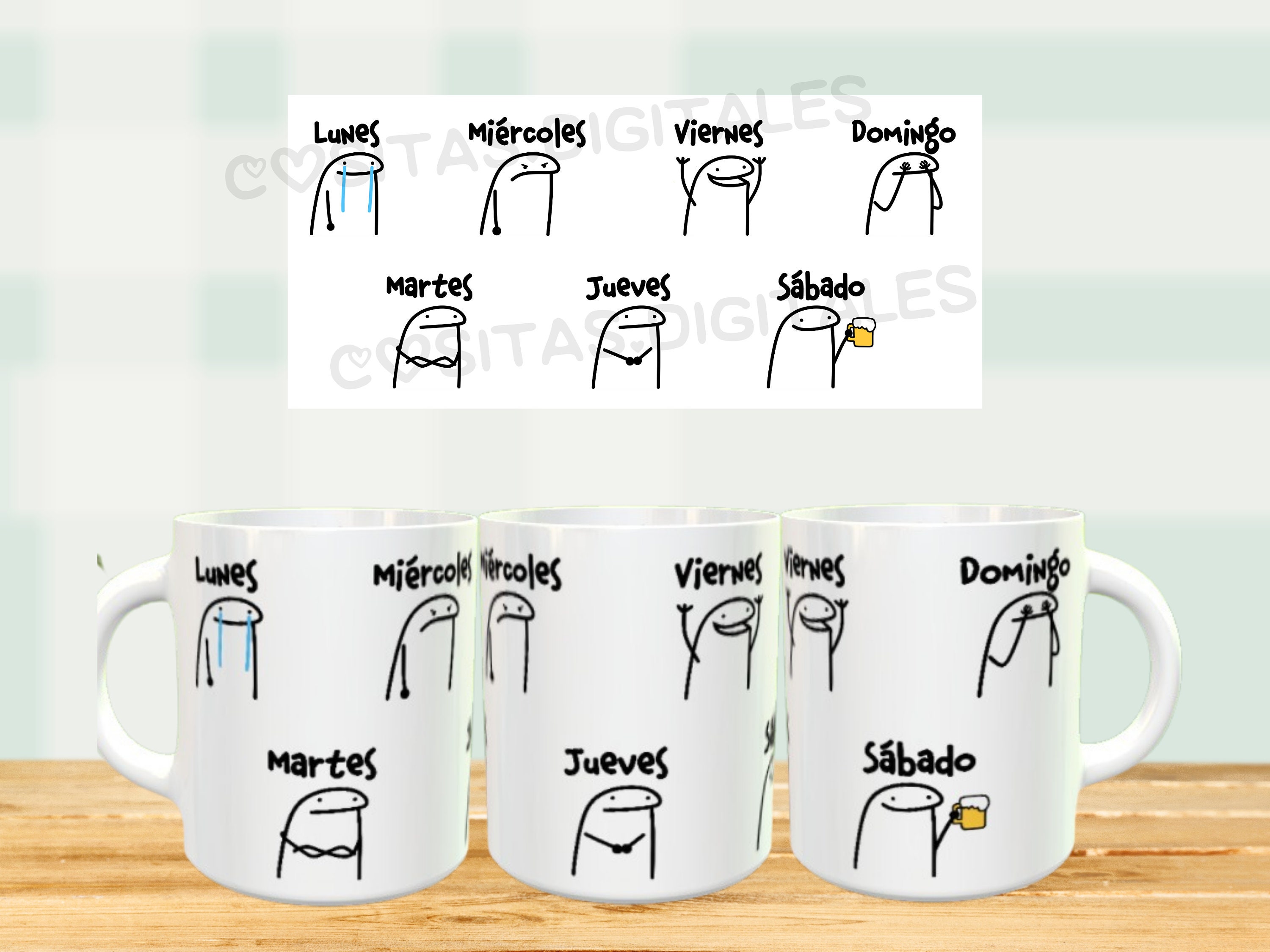 Flork Días De La Semana Week Meme Divertido Plantilla Taza Sublimacion ...