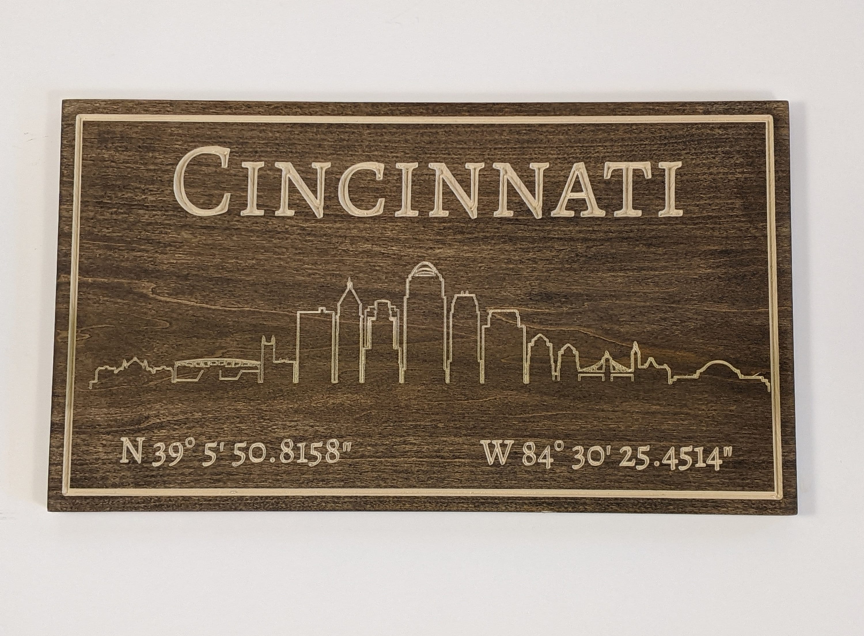 Cincinnati Skyline Sign With Coordinates, Stained Poplar - Etsy