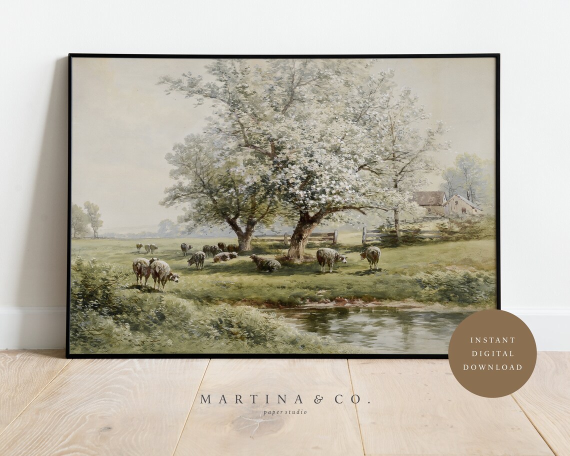 Sheep in the Spring Vintage Painting Digital PRINTABLE - Etsy