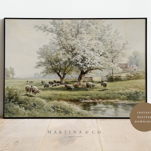 Sheep in the Spring | Vintage Painting | Digital PRINTABLE Wall Art - Etsy