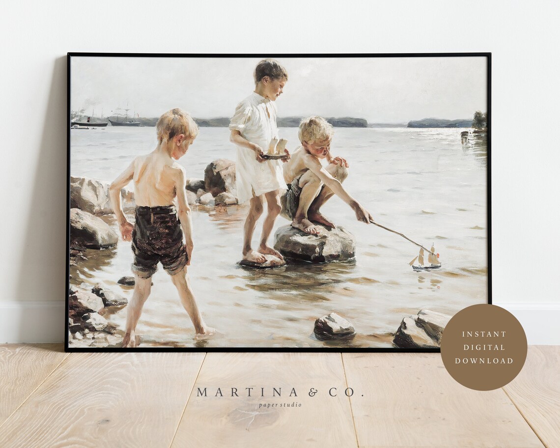 Boys at Play Vintage Painting Digital PRINTABLE Wall Art - Etsy