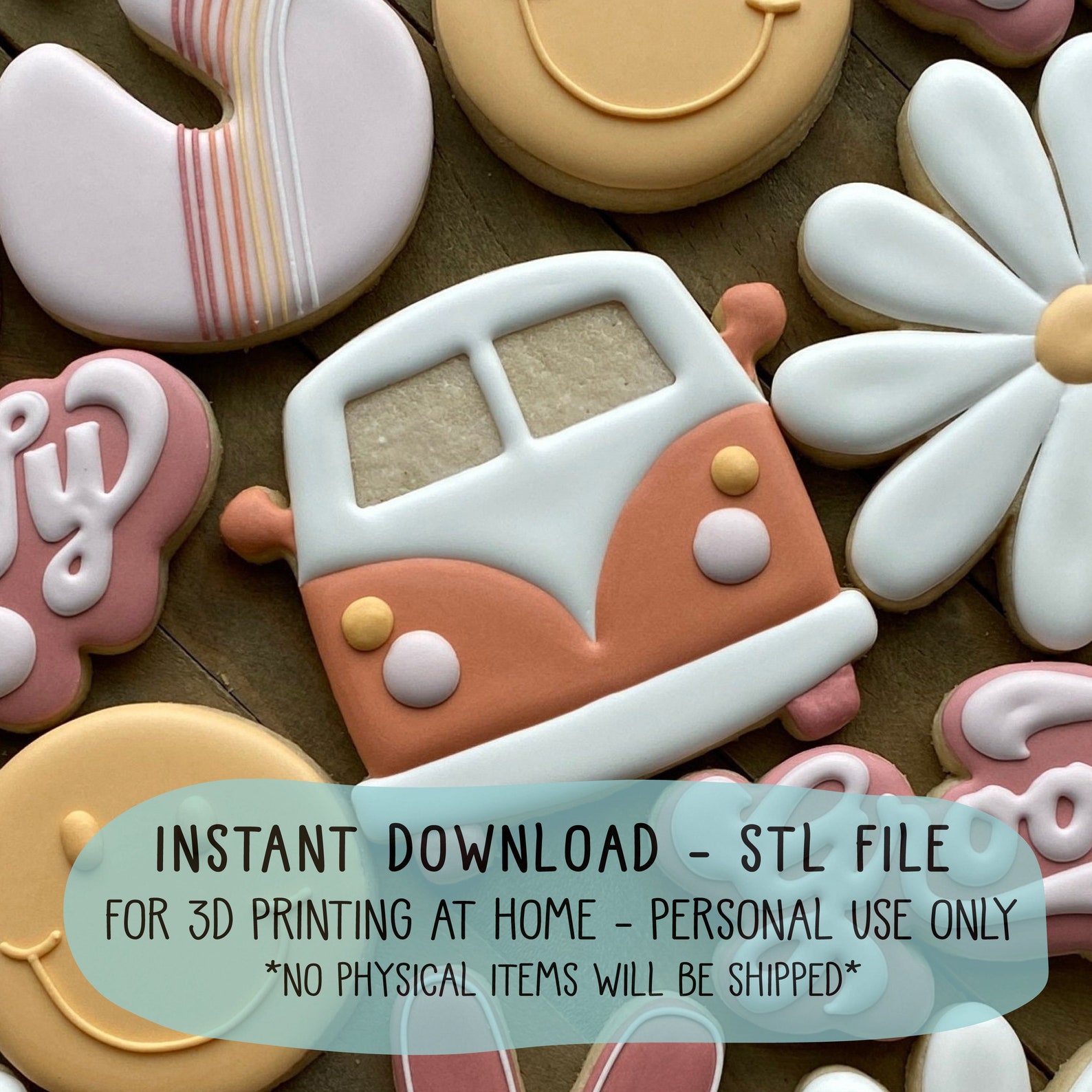 STL File Groovy Camper Van Cookie Cutter - 3, 3.5, and 4 Inch Sizes ...