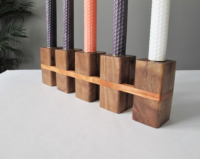 Modern Walnut Candle Holder for 4 or 5 Taper Candles, Contemporary ...
