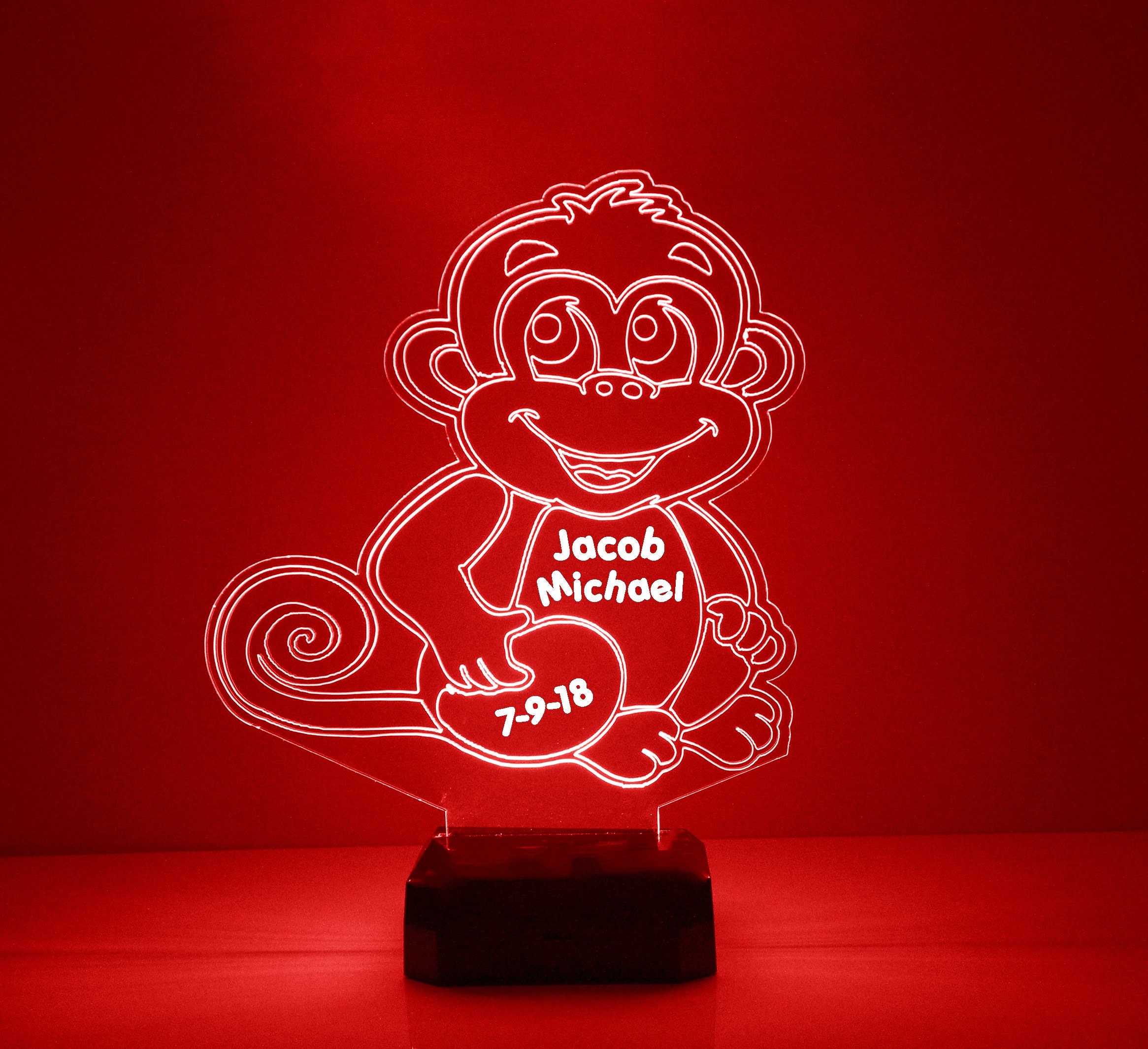 Monkey Custom Engraved Night Light Personalized Free16 Color - Etsy