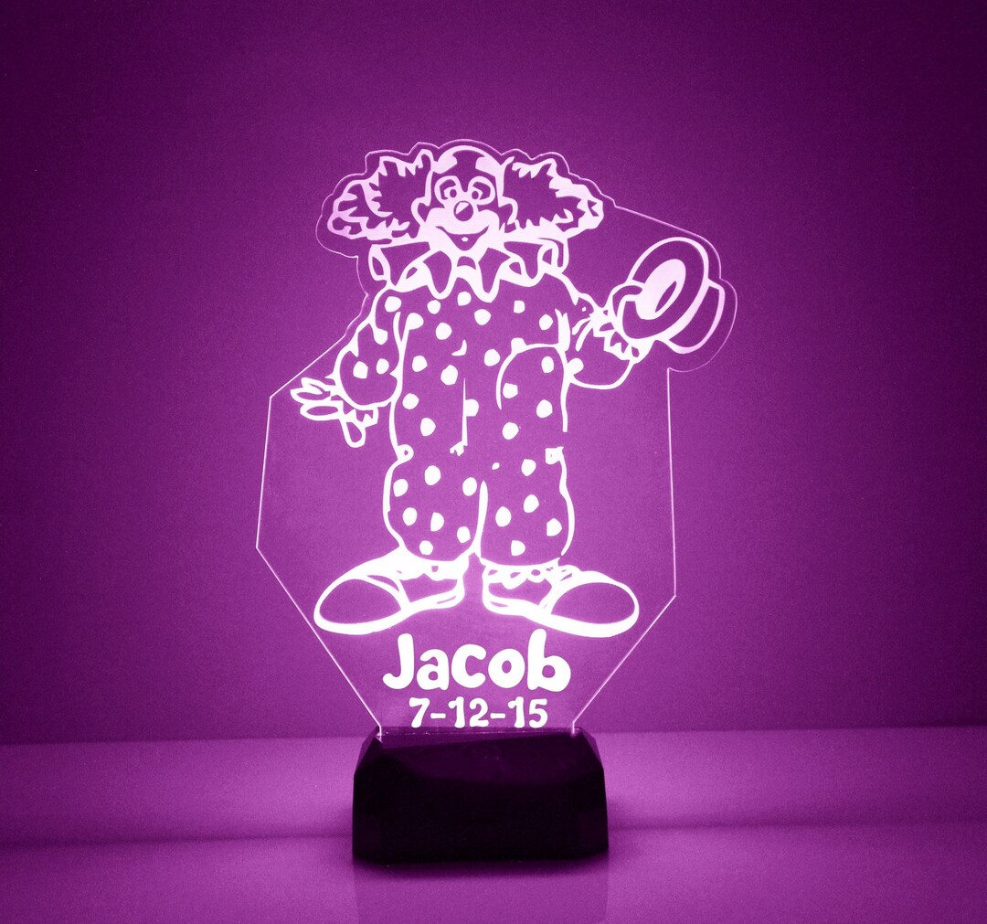 Clown, Circus Theme Custom Engraved Kid's Room LED Night Light ...