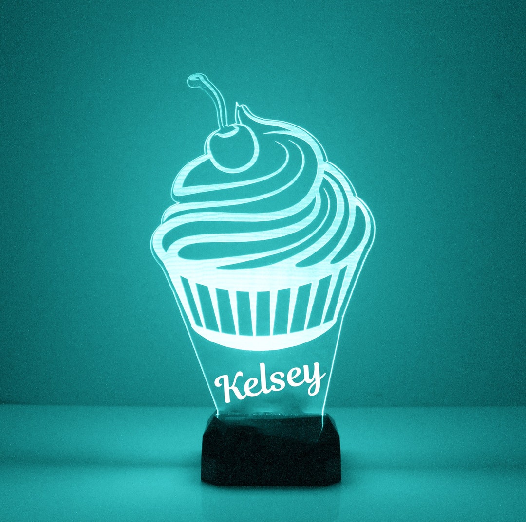 Acrylic Light up Cupcake, Custom Engraved Night Light, Personalized ...